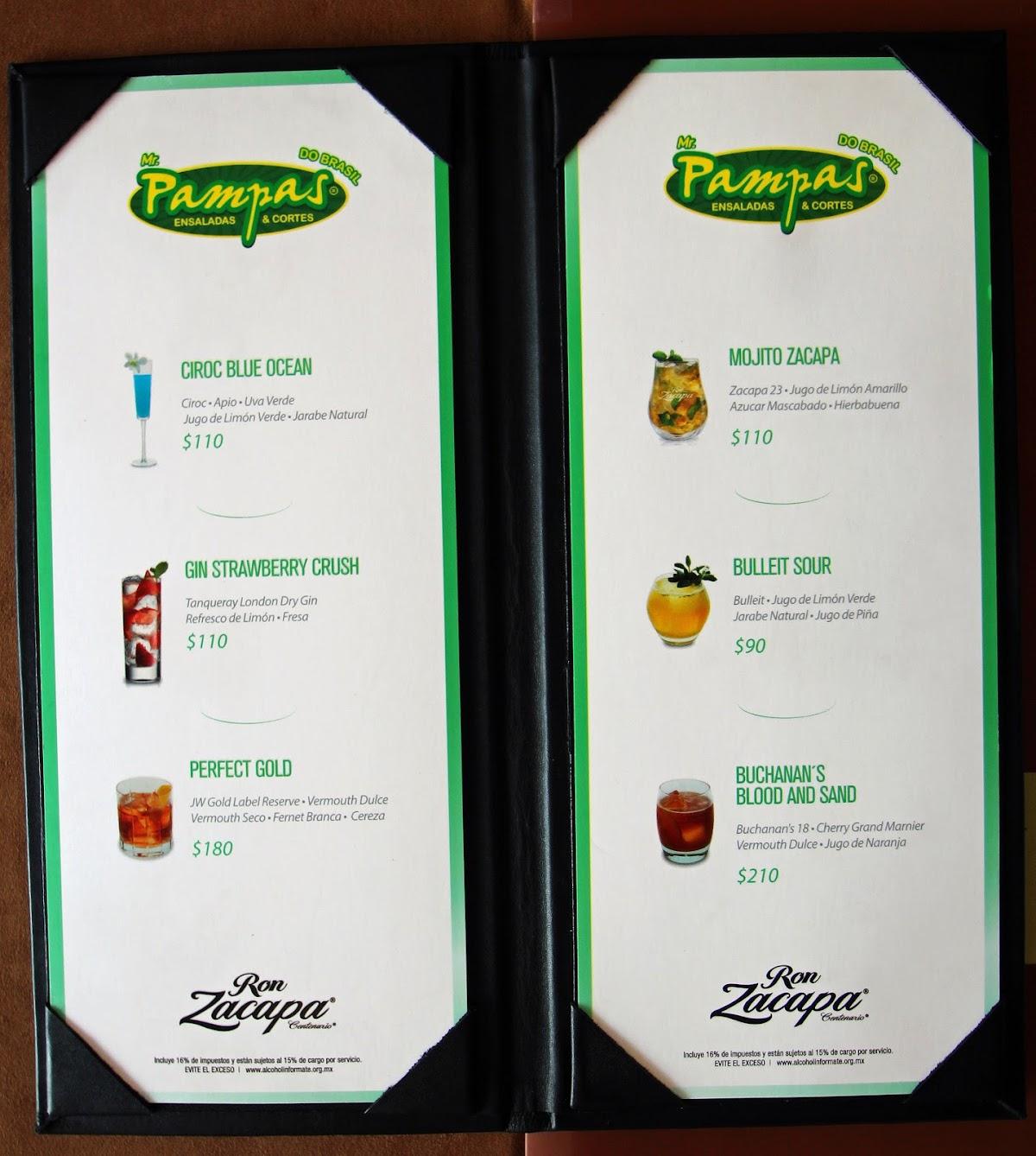 Menu at Mr.Pampas Cancun restaurant, Cancún