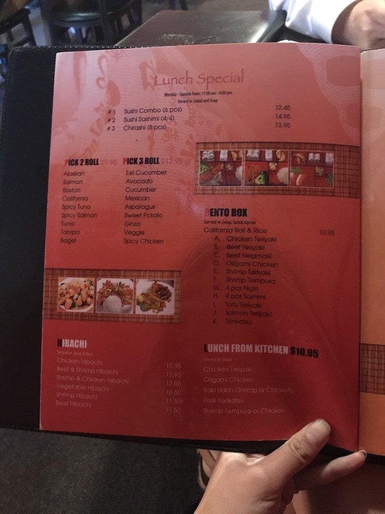 Menu at Origami Sushi restaurant, Tampa, W Hillsborough Ave
