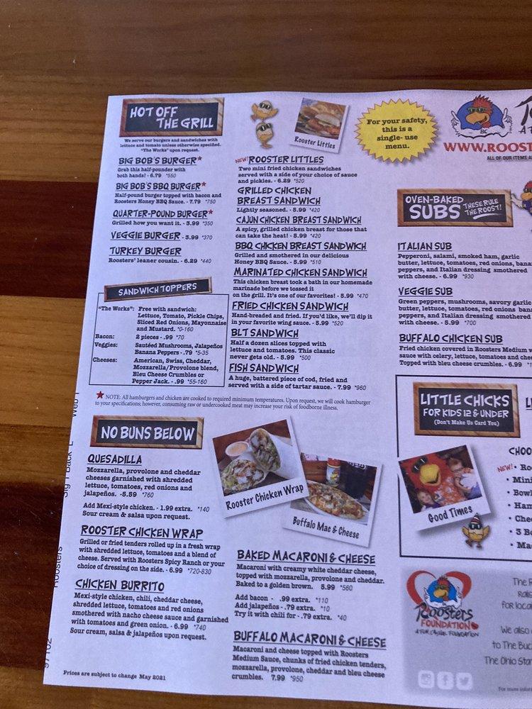 Menu at Roosters Wings pizzeria, Canton