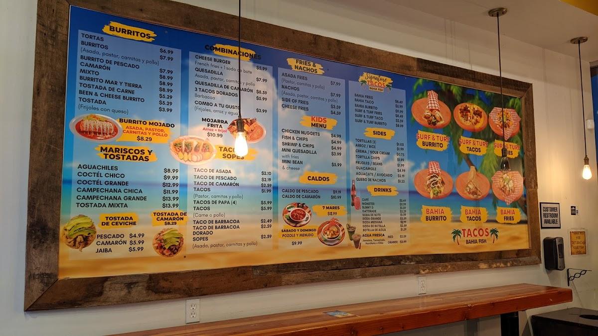 Menu at Tacos Bahia Fish restaurant, Yucaipa