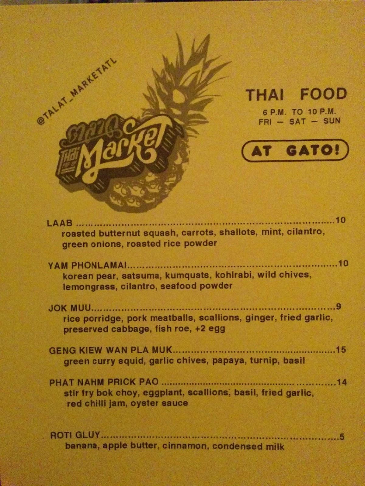 Menu at Talat Market restaurant, Atlanta, 112 Ormond St SE