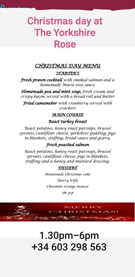 Carta del restaurante The Yorkshire Rose, Fuengirola