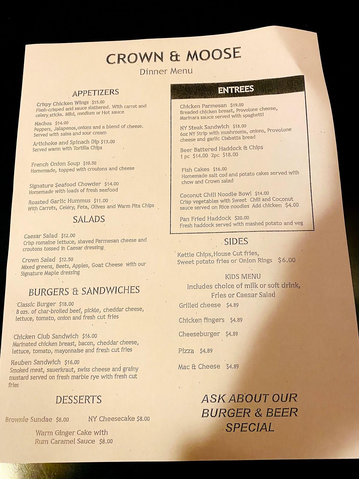 Menu at The Crown Cafe & Bar, Sydney