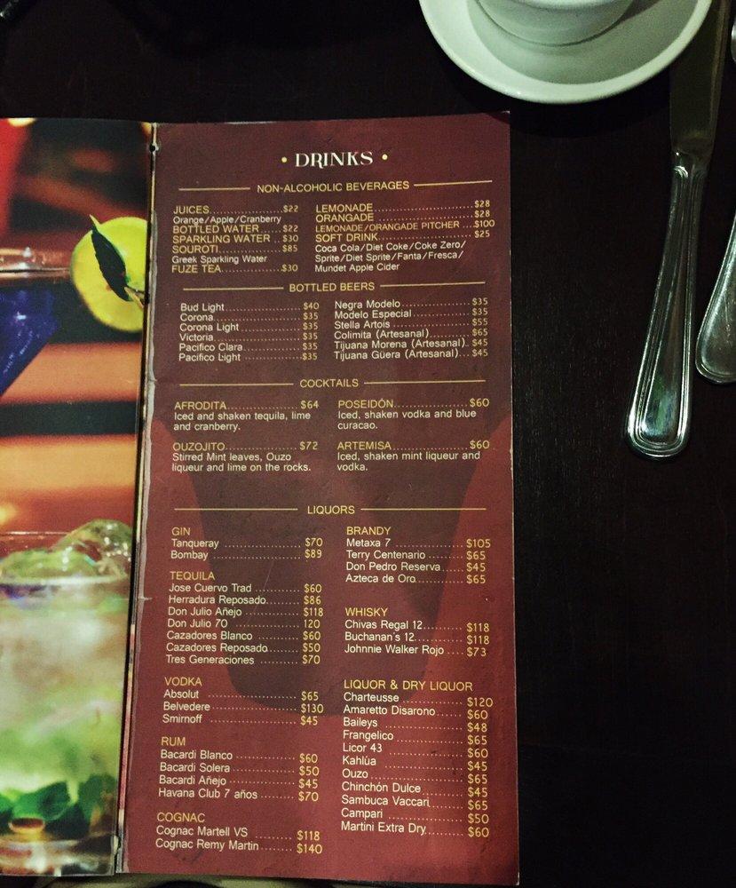 Menu at Dimitris restaurant, Tijuana