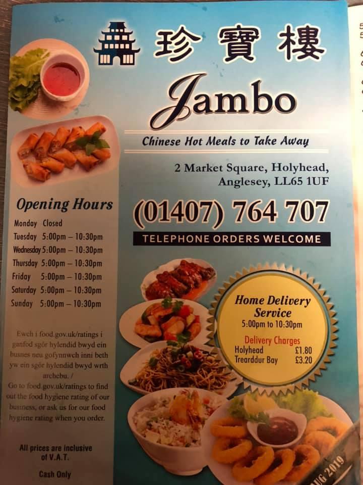 Menu at Jambo Chinese Restaurant, Holyhead