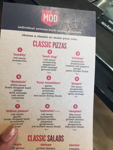 Menu at MOD Pizza pizzeria, Bowie