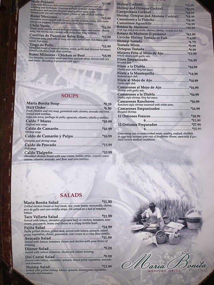 Menu at Maria Bonita Mexican Restaurant, Orem
