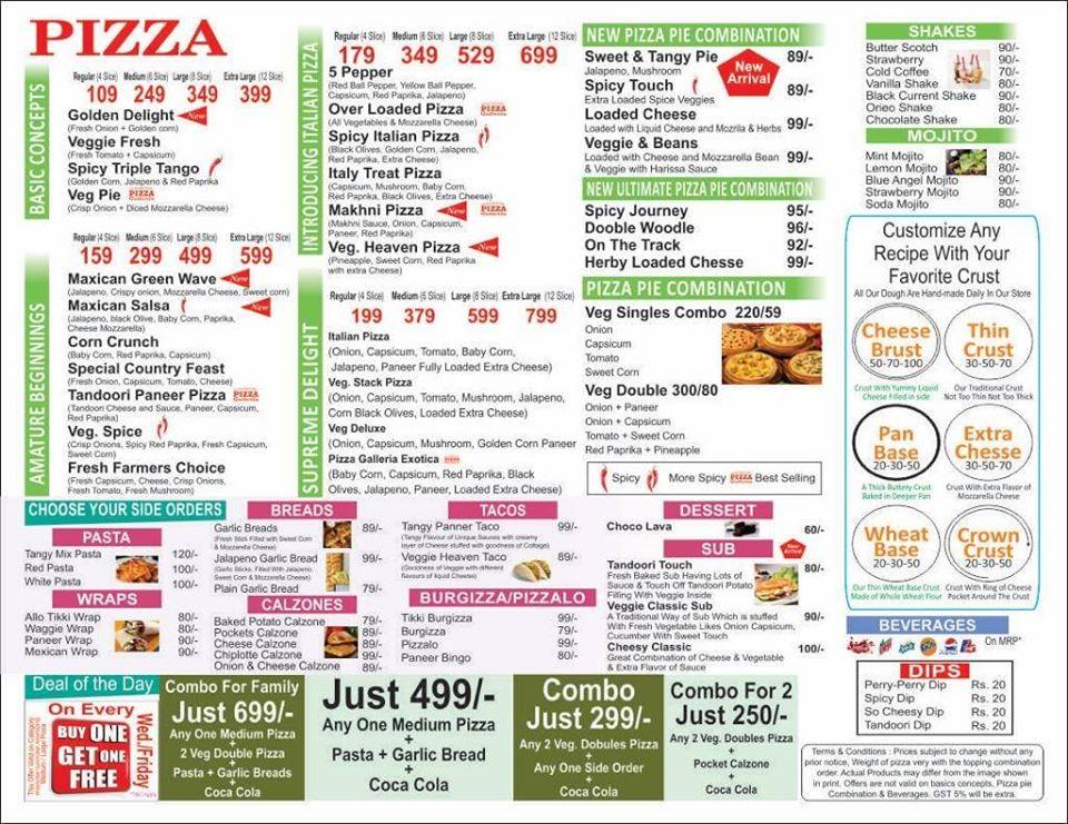 Menu at pizza galleria, Gurugram, shop no 44