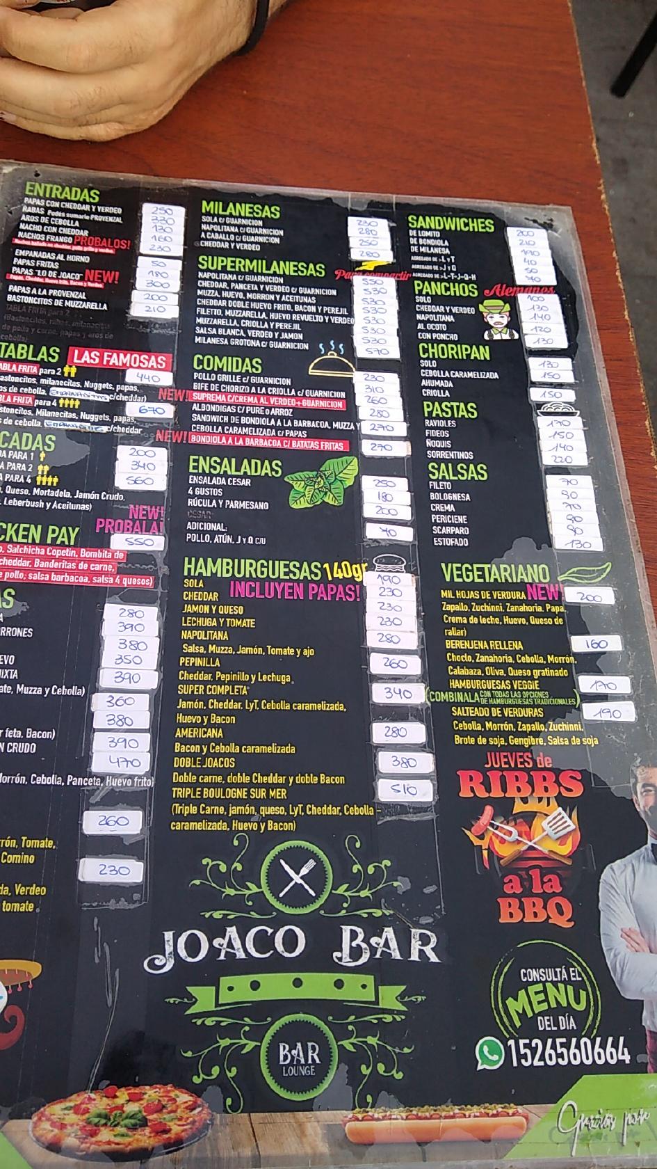 Carta del pub y bar Patio Cervecero Lo De Joaco, Boulogne