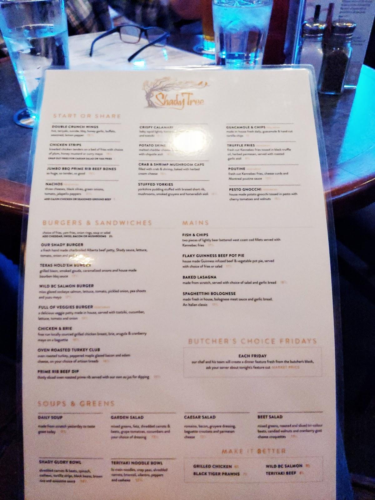Menu at Shady Tree pub & bar, Squamish