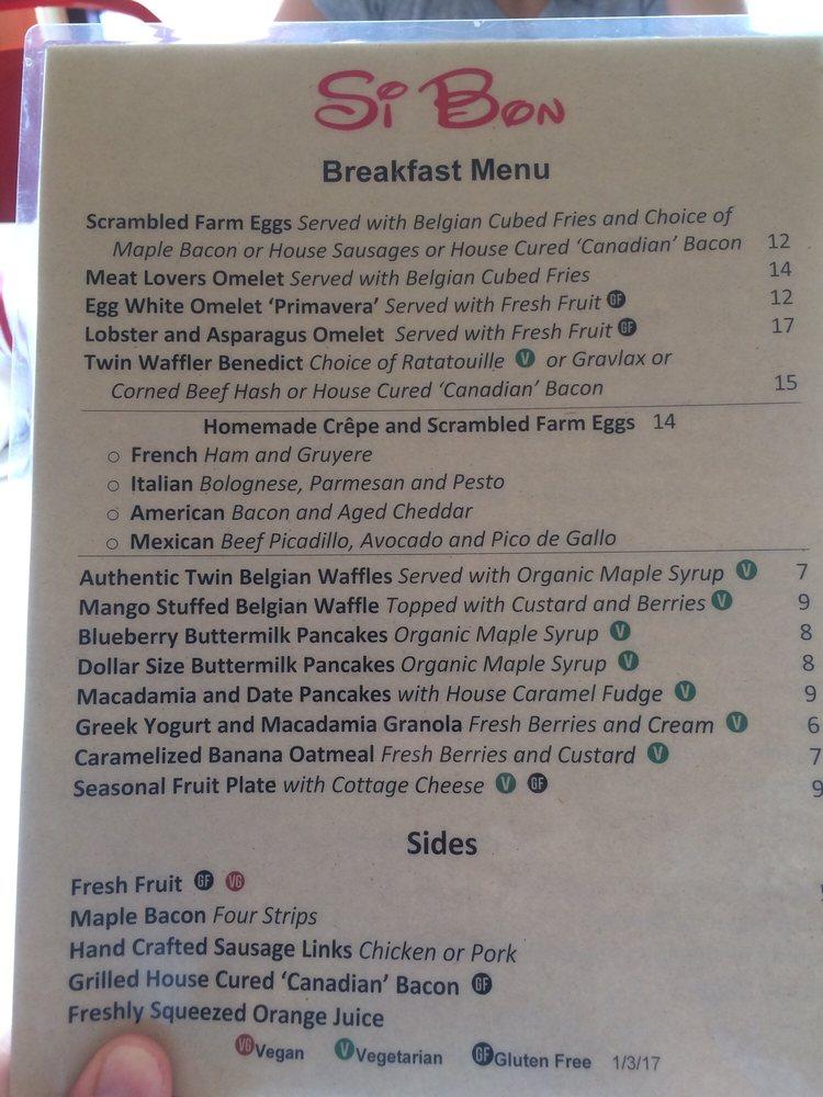 Carta del pub y bar Si Bon, Rancho Mirage