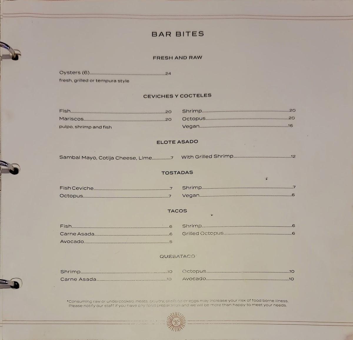 Menu at The Rooftop Bar, Oceanside