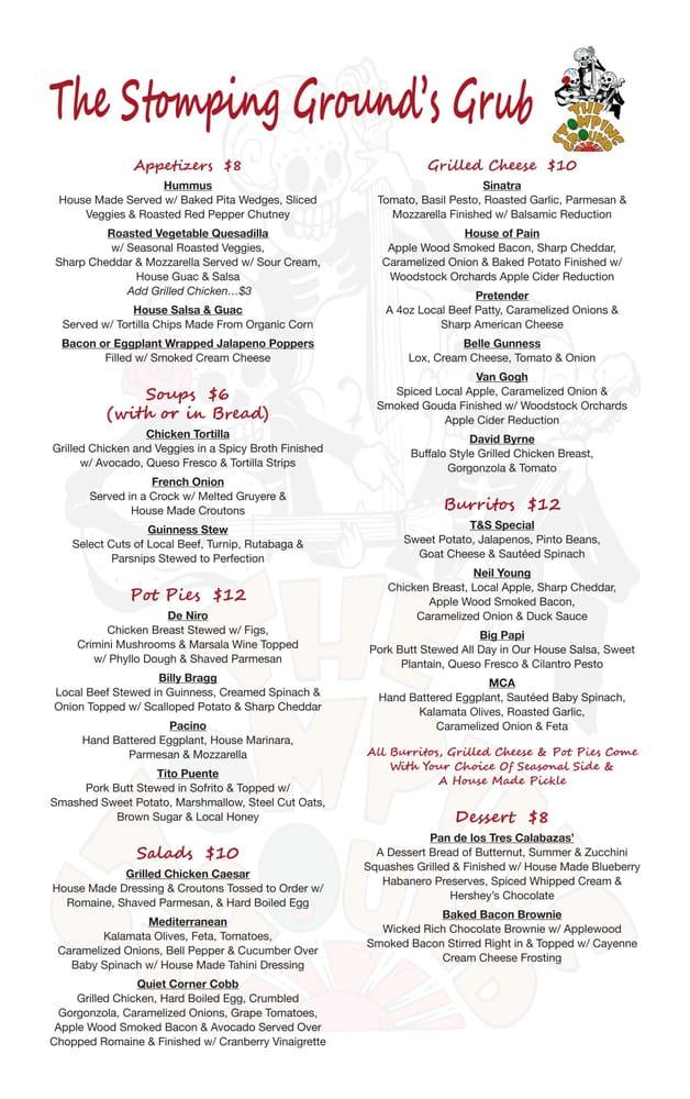 Menu at The Stomping Ground pub & bar, Putnam