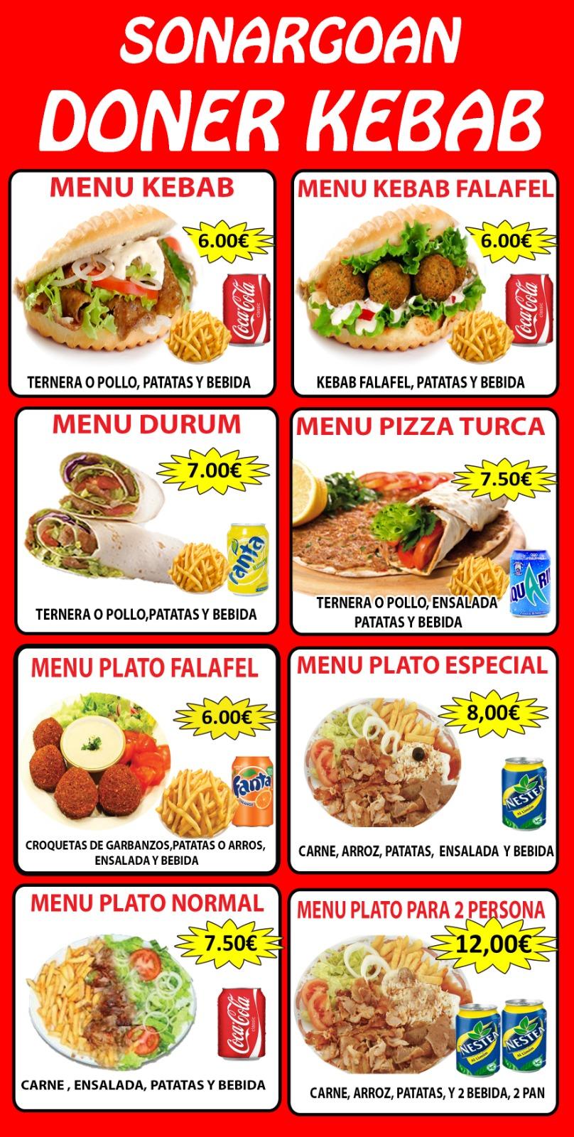 Menu at Villaverde sonargoan Dõner Kebap, Madrid