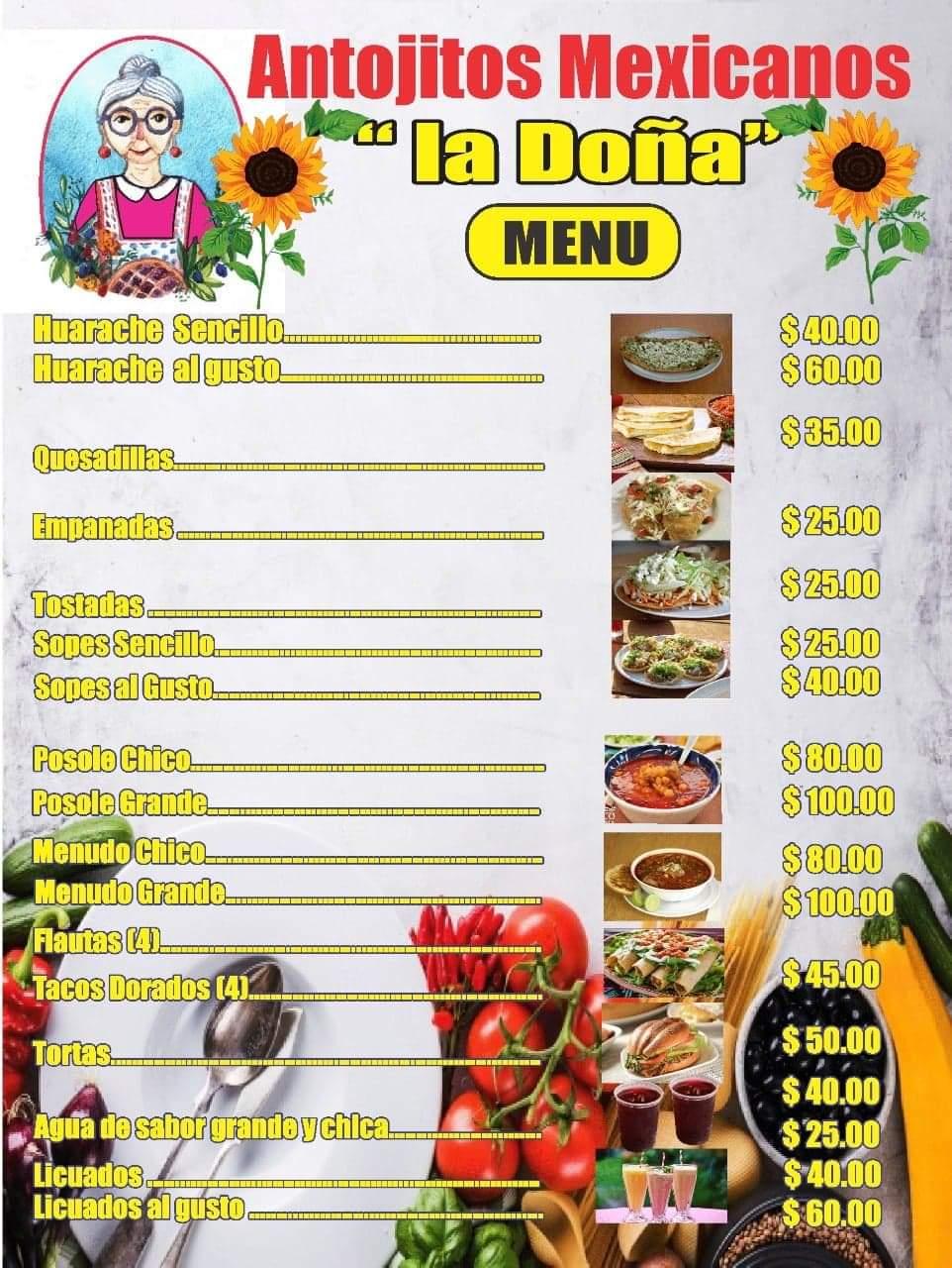 Menu at antojitos mexicanos la doña restaurant, Tijuana