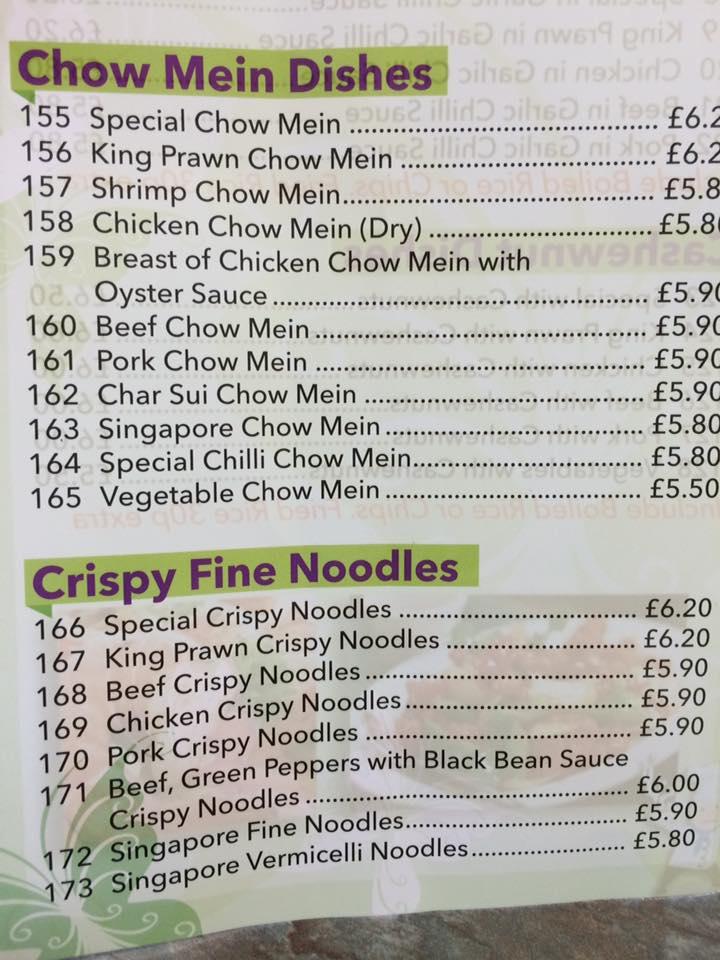 Menu at Cam Hing restaurant, Lisburn