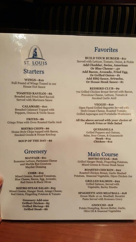Menu at Columns Lounge restaurant, St. Louis