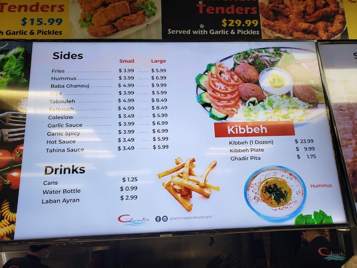 Menu at Ghadir Meat & Restaurant, Toronto, 1848 Lawrence Ave E