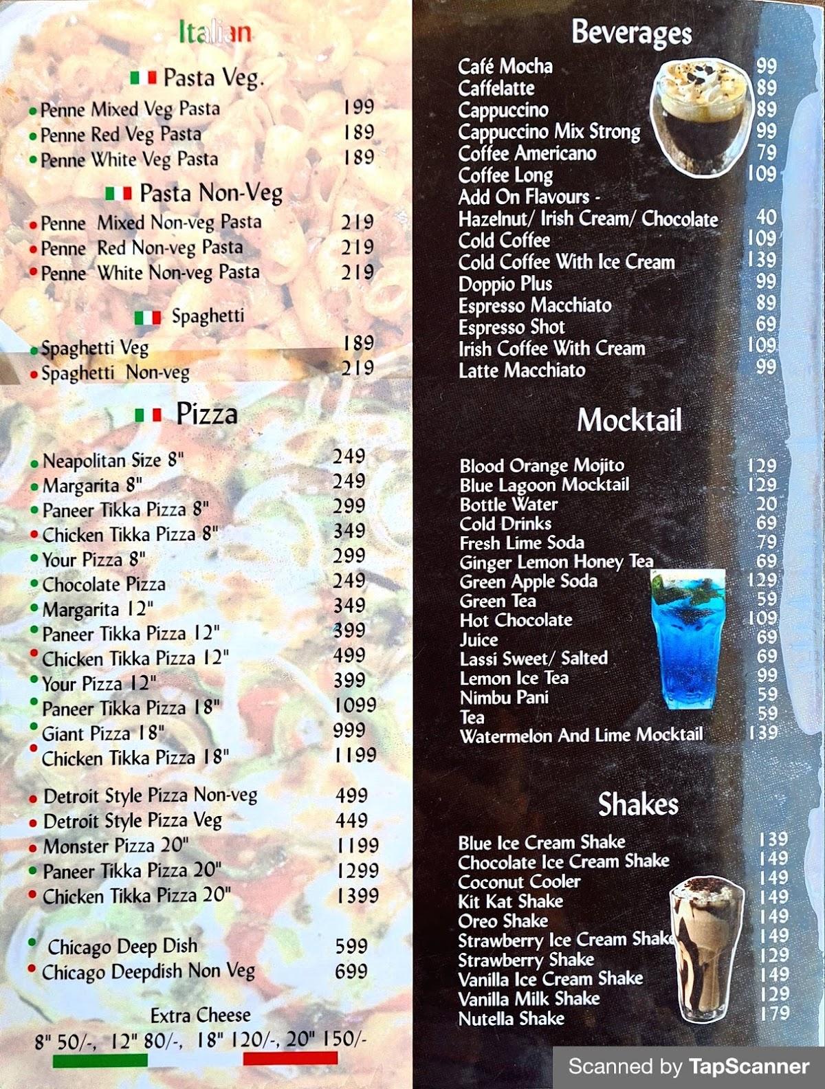 Menu at Neapolitan Desi, Theog