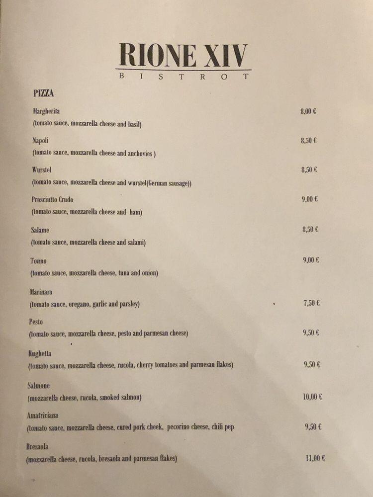 Menu at Rione XIV Bistrot pizzeria, Rome