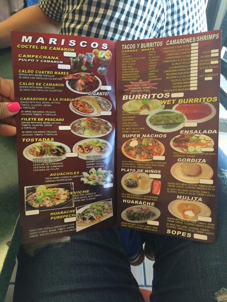 Menu at Ruben's Tacos restaurant, Riverside