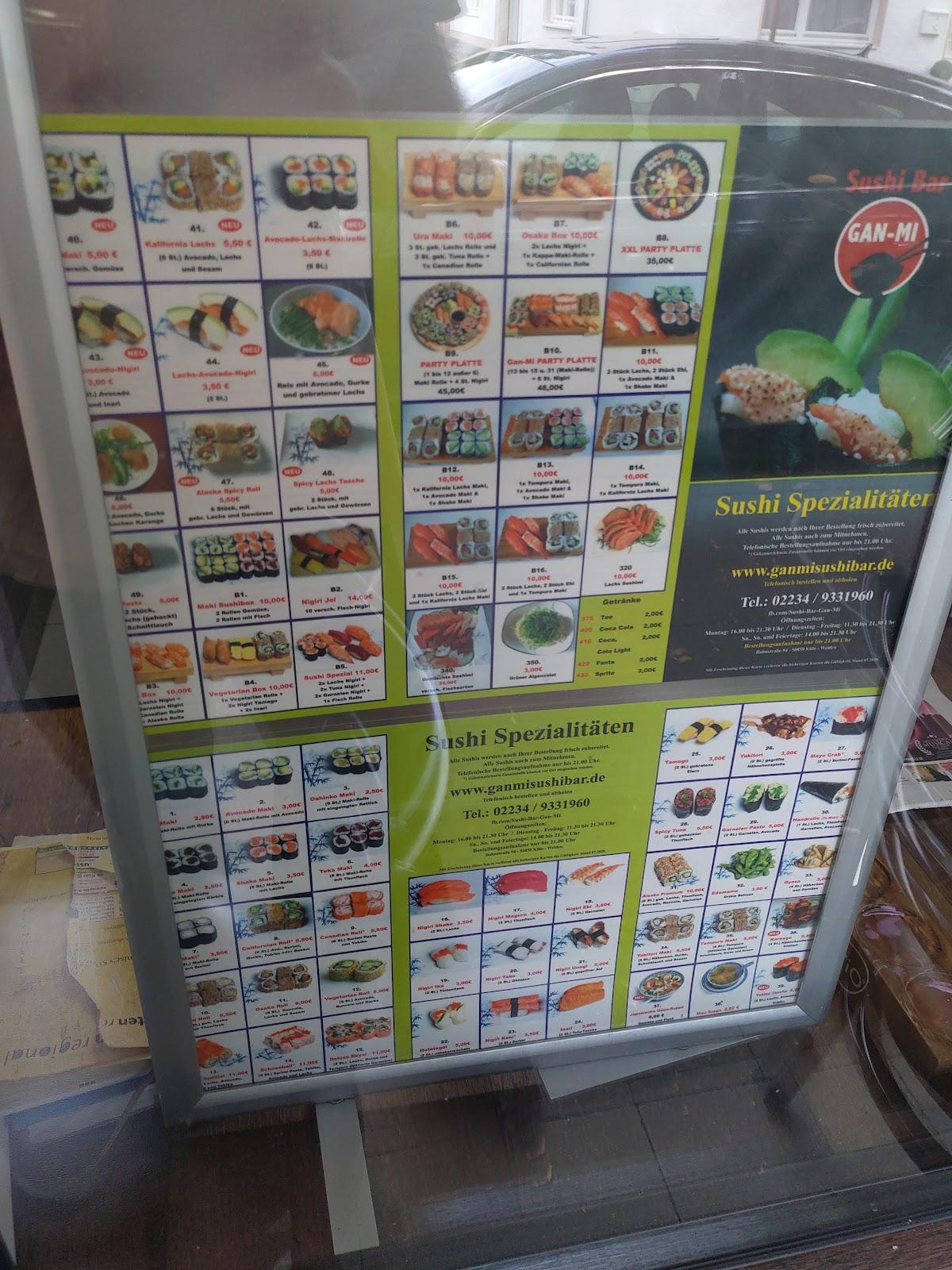 Speisekarte von Sushi Bar Gan-mi, Köln, Bahnstrasse 94