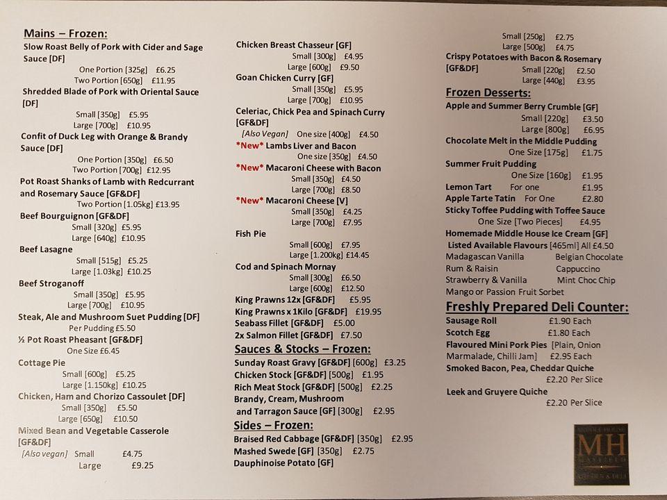 Menu at The Middle House pub & bar, Mayfield