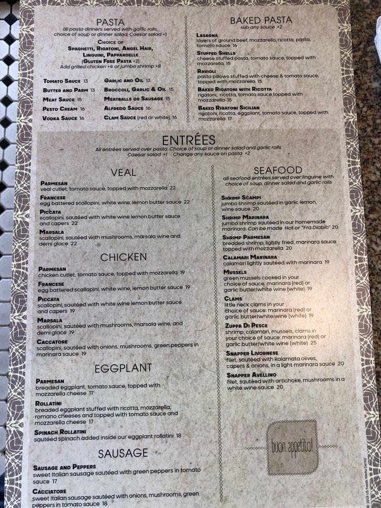 Menu at Avellino’s Italian Restaurant, Delray Beach