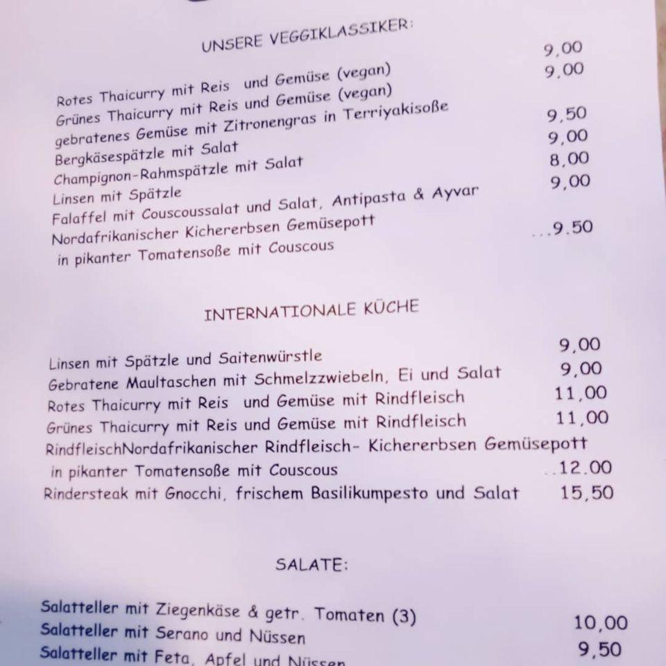 Menu at Café Galao cafe, Stuttgart