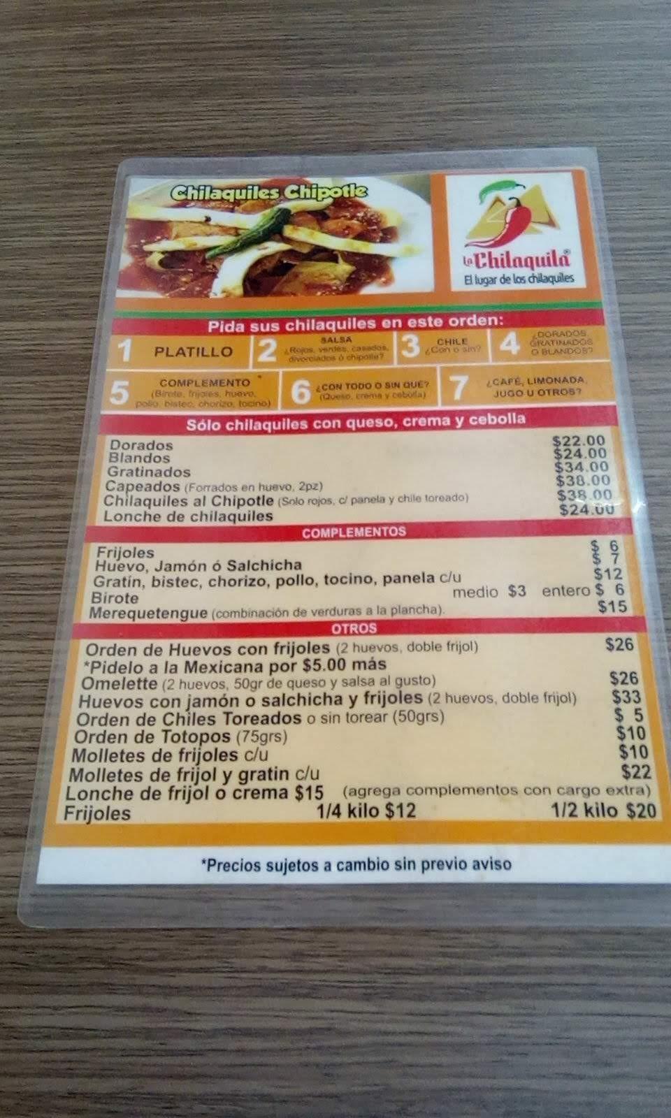Carta del restaurante Chilaquiles La Chilaquila Sucursal Nuevo México ...