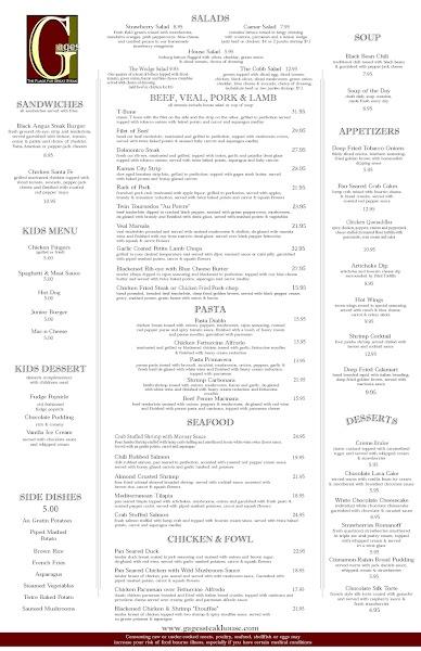 Menu at Gages Steak House steakhouse, Guthrie