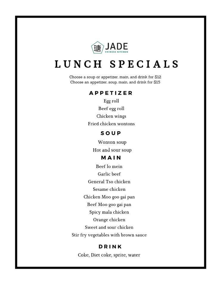 Menu at Jade restaurant, South Euclid