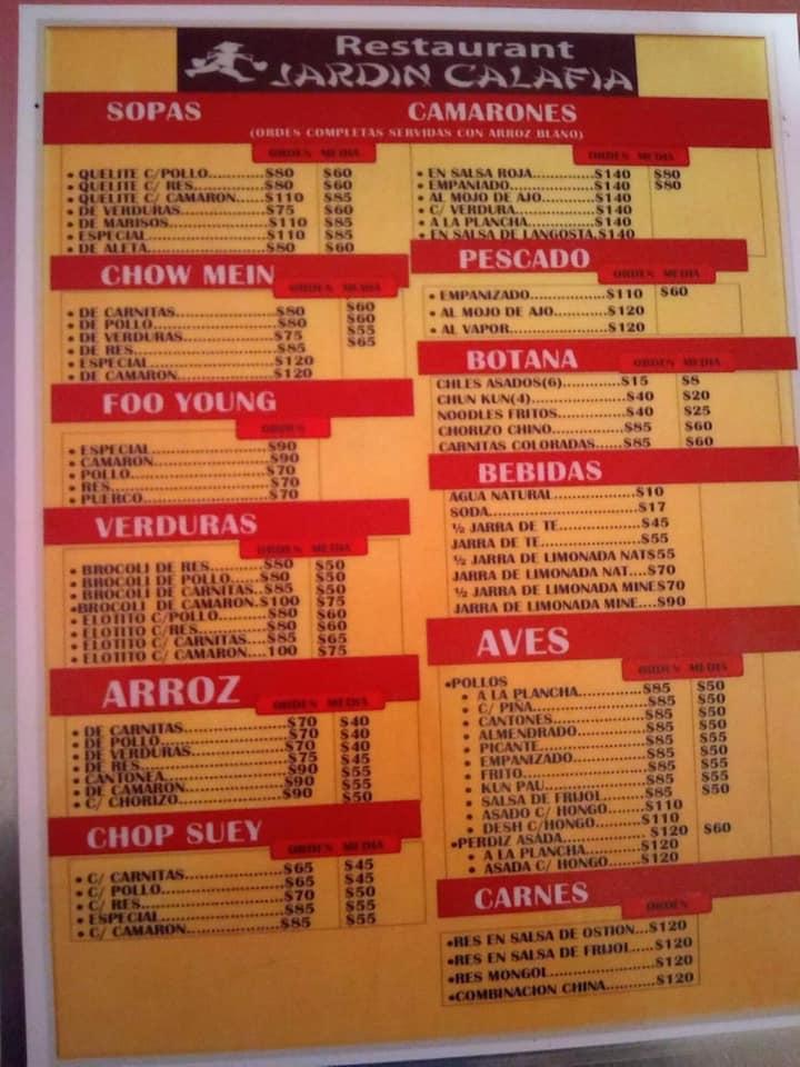 Menu at Jardin Calafia Restaurant Comida China, Mexicali