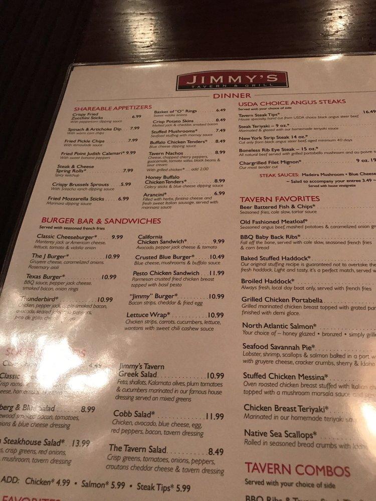 Menu at Jimmy's Tavern & Grill steakhouse, Shrewsbury