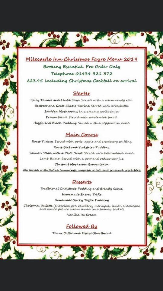 Menu at Milecastle Inn pub & bar, Haltwhistle