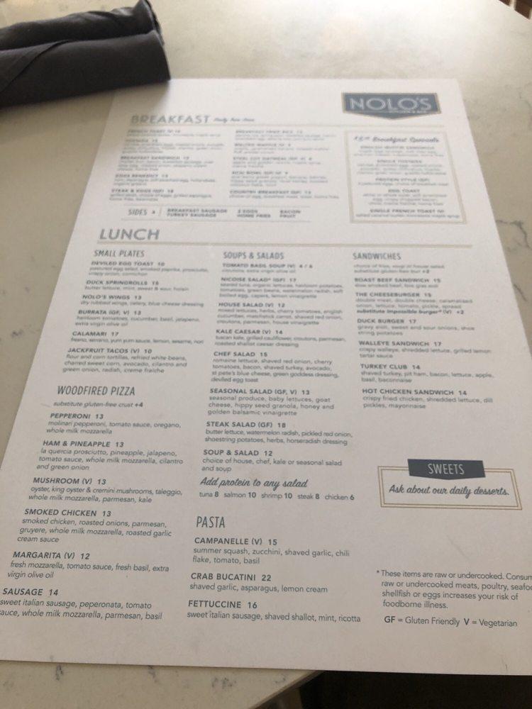 Menu at NOLO's Kitchen & Bar, Minneapolis
