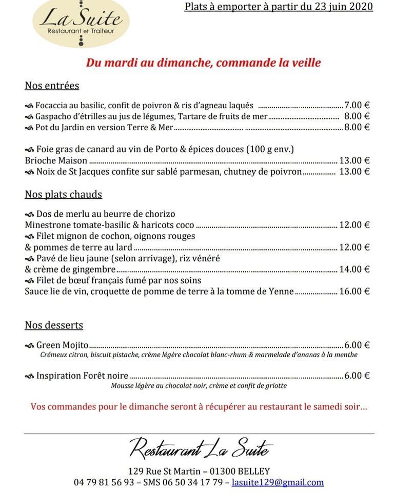 Menu au RESTAURANT LA SUITE, Belley
