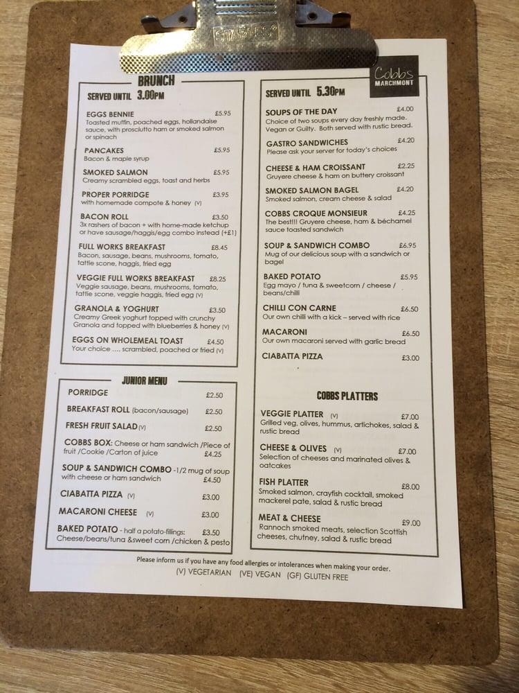 Menu at RedBox Marchmont cafe, Edinburgh