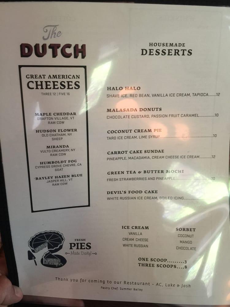 Menu at The Dutch restaurant, New York City, 131 Sullivan St