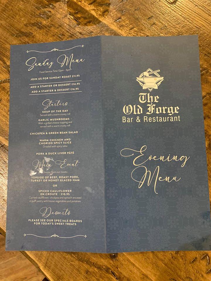 Menu at The Old Forge cafe, Bridlington