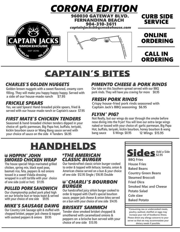 Menu at Captain Jack’s Smokehouse BBQ, Fernandina Beach