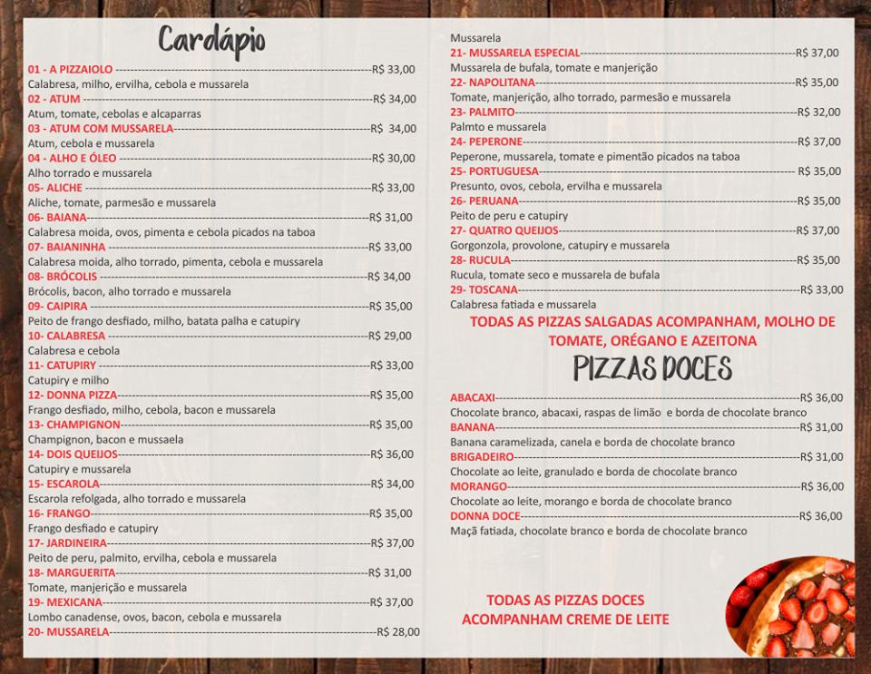 Menu at DONNA PIZZA pizzeria, Cotia, RUA CAIAPO n°09