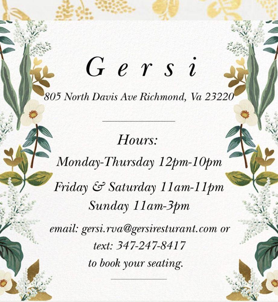 Menu at Gersi RVA desserts, Richmond