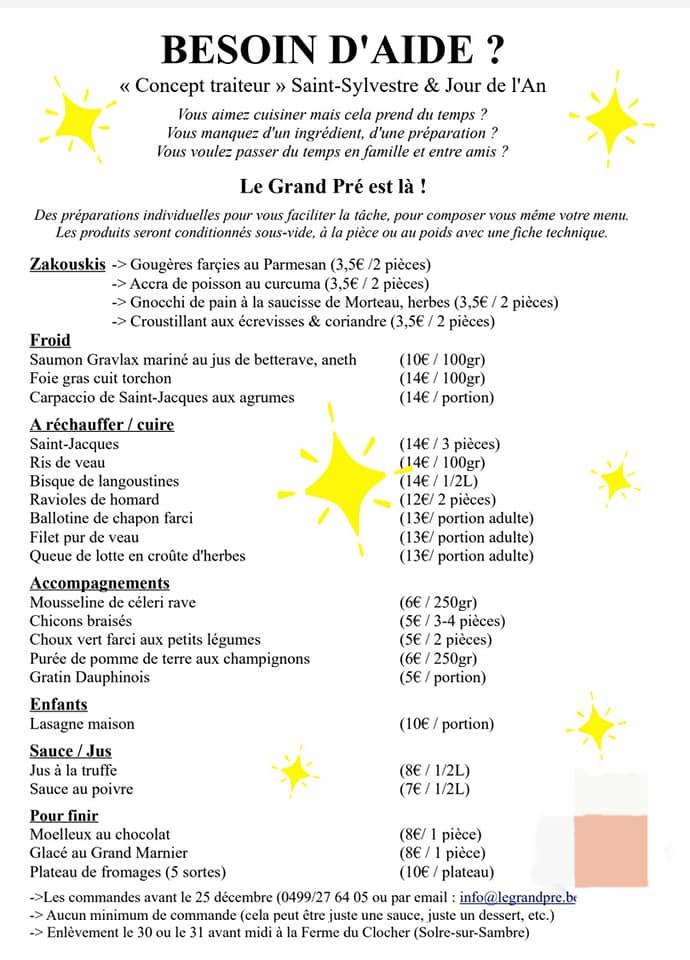 Menu au Le Grand Pré, Erquelinnes