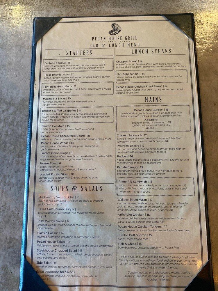 Menu at Pecan House Grill pub & bar, San Saba