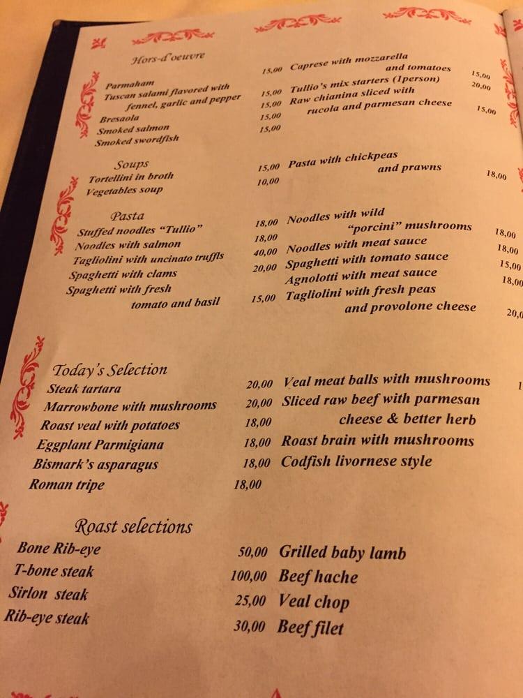 Menu da Ristorante Tullio, Roma