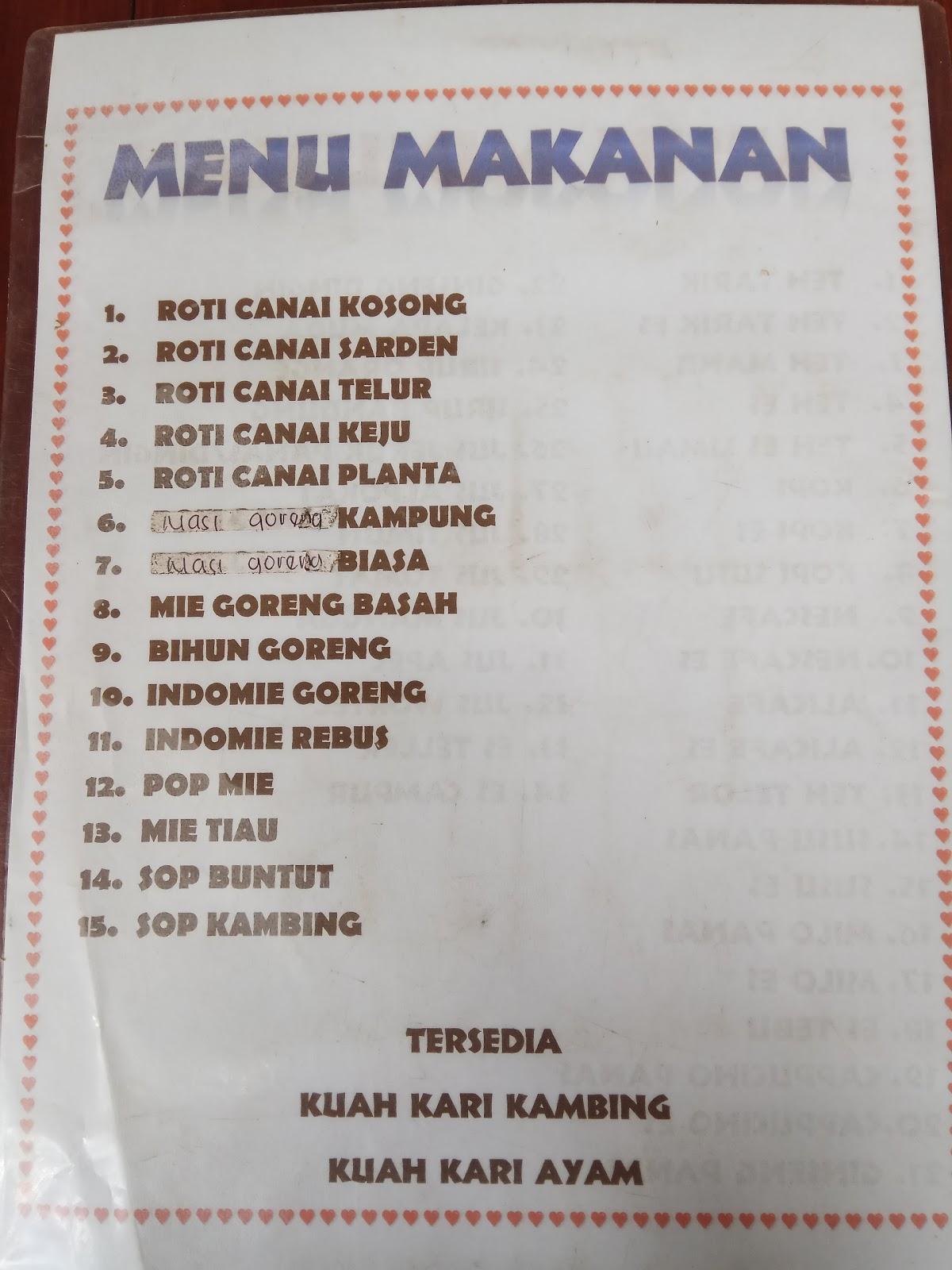Carta del restaurante Roti Canai Malaysia, Dumai