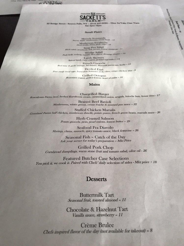 Menu at Sackett's Table Restaurant & Market, Seneca Falls