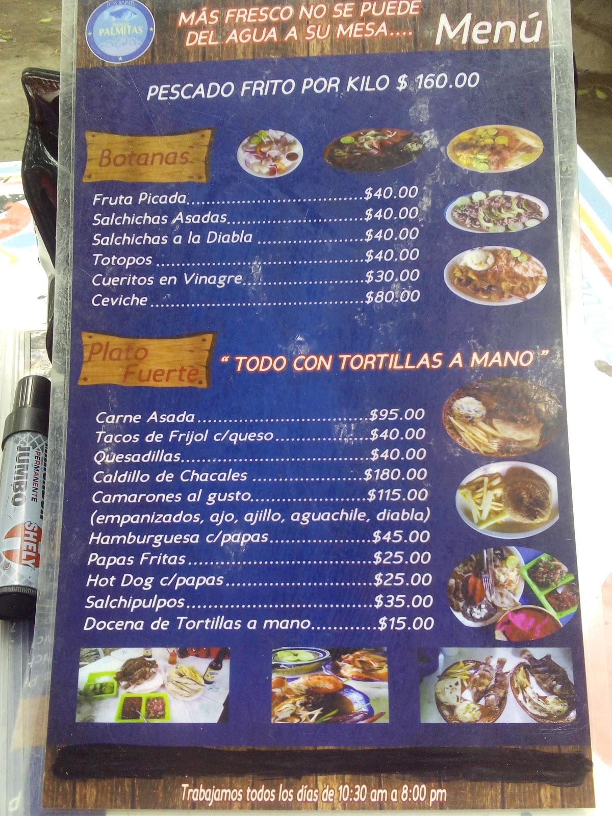 Carta del restaurante Tanque Las Palmitas, Mexico