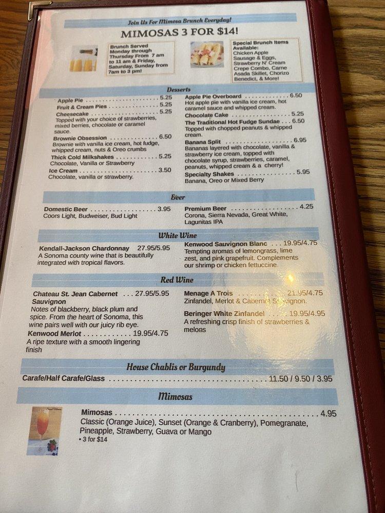 Menu at Adel's Restaurant, Eureka